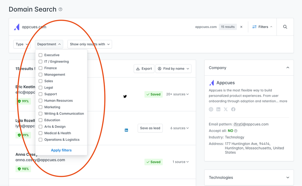 Find verified email addresses of your prospects