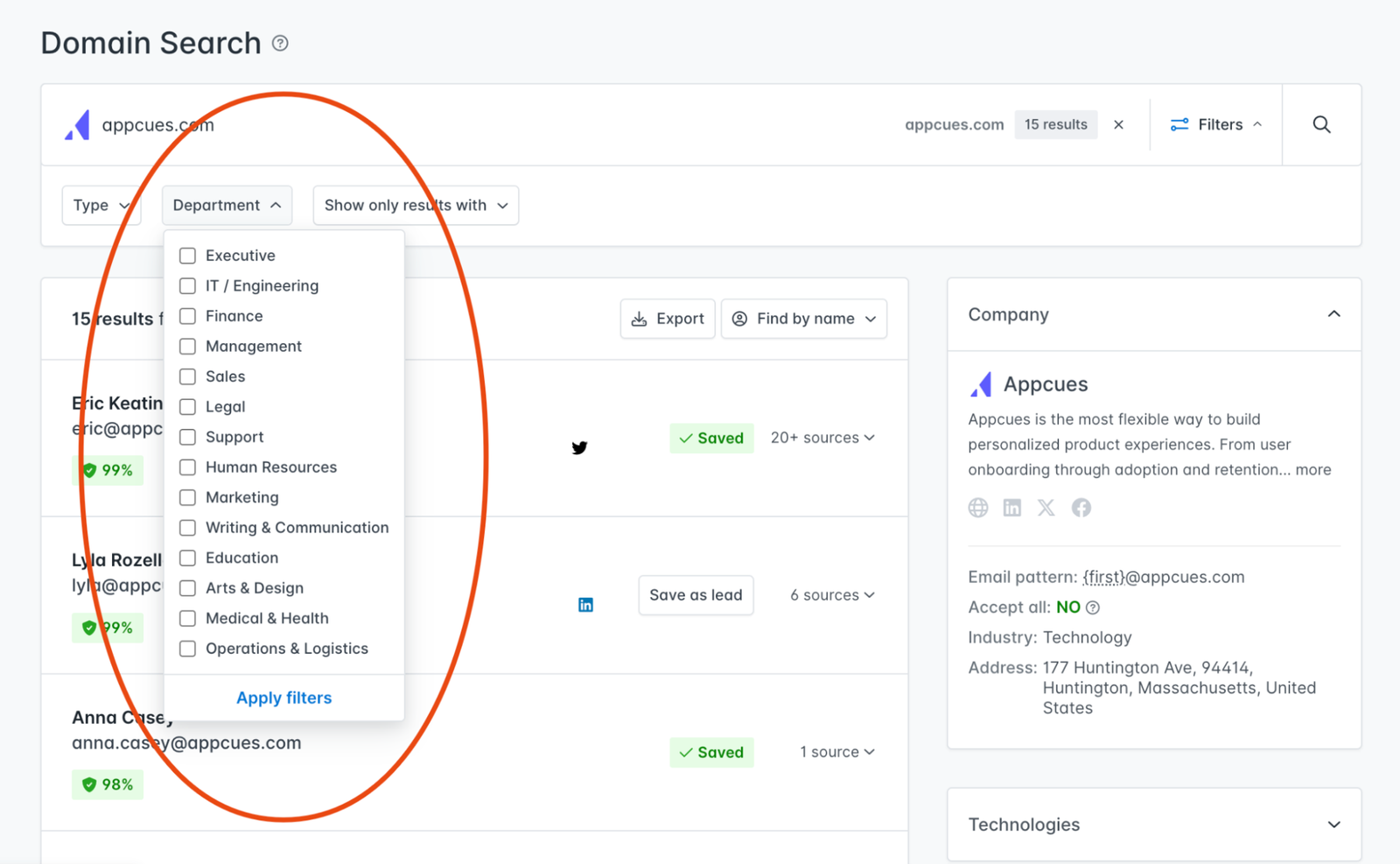 Find verified email addresses of your prospects